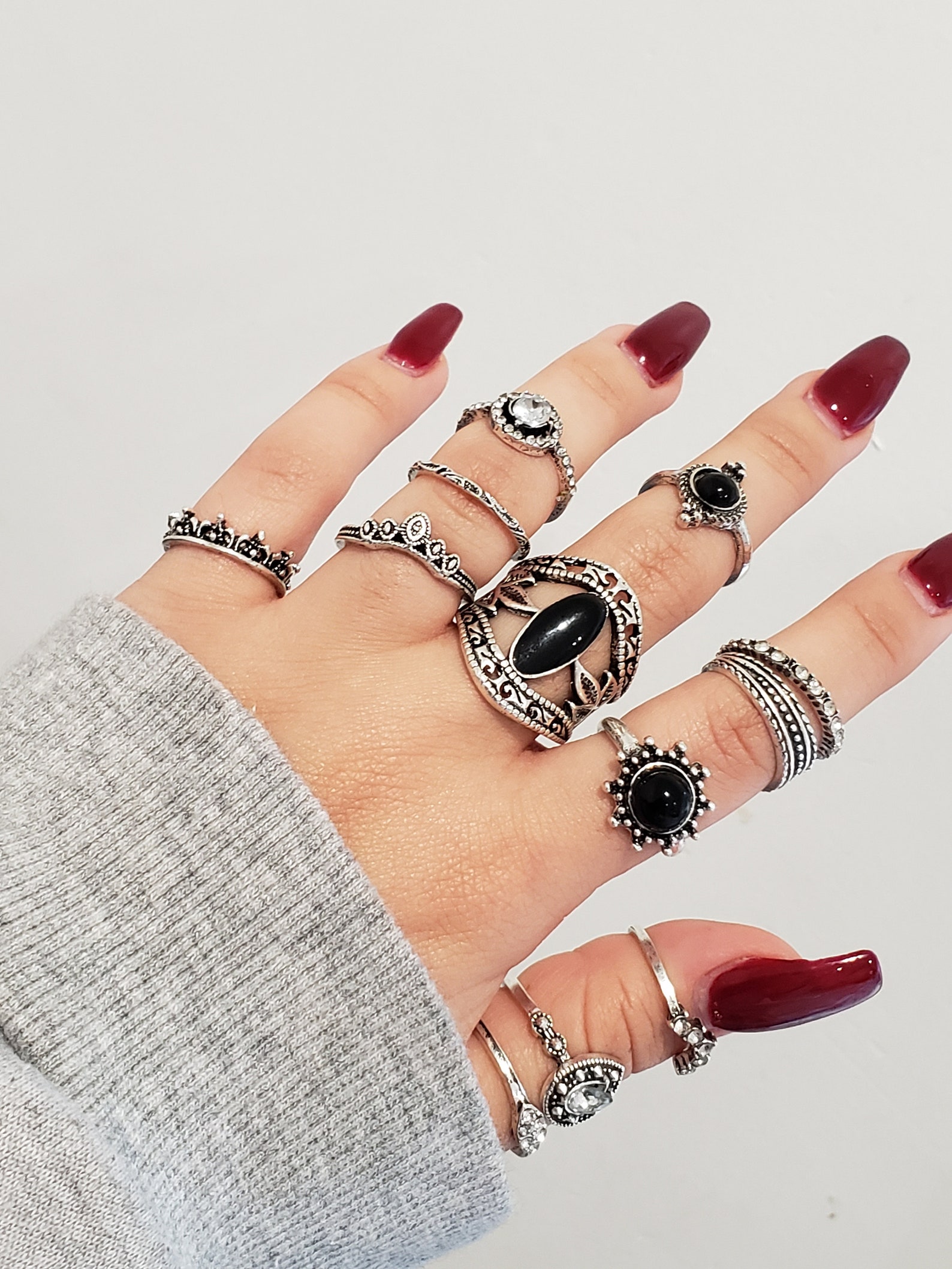 12 Pcs Stackable Silver Rings Set. Boho Trendy Rings Set. Knuckle Ring ...