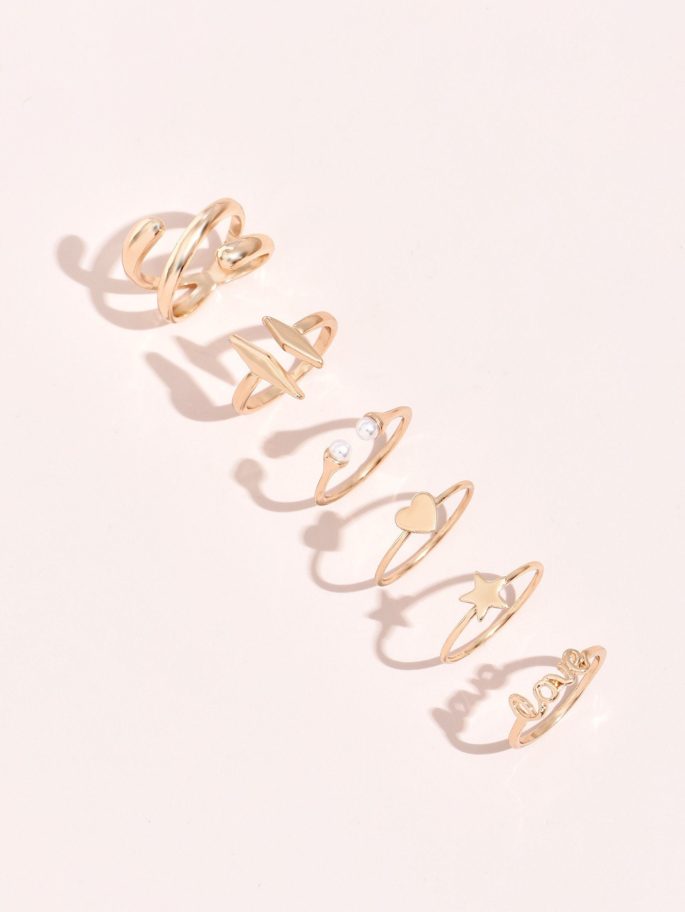 7 Pcs Dainty Gold Stackable Ring Set. Minimalist LOVE Cute Rings Set ...