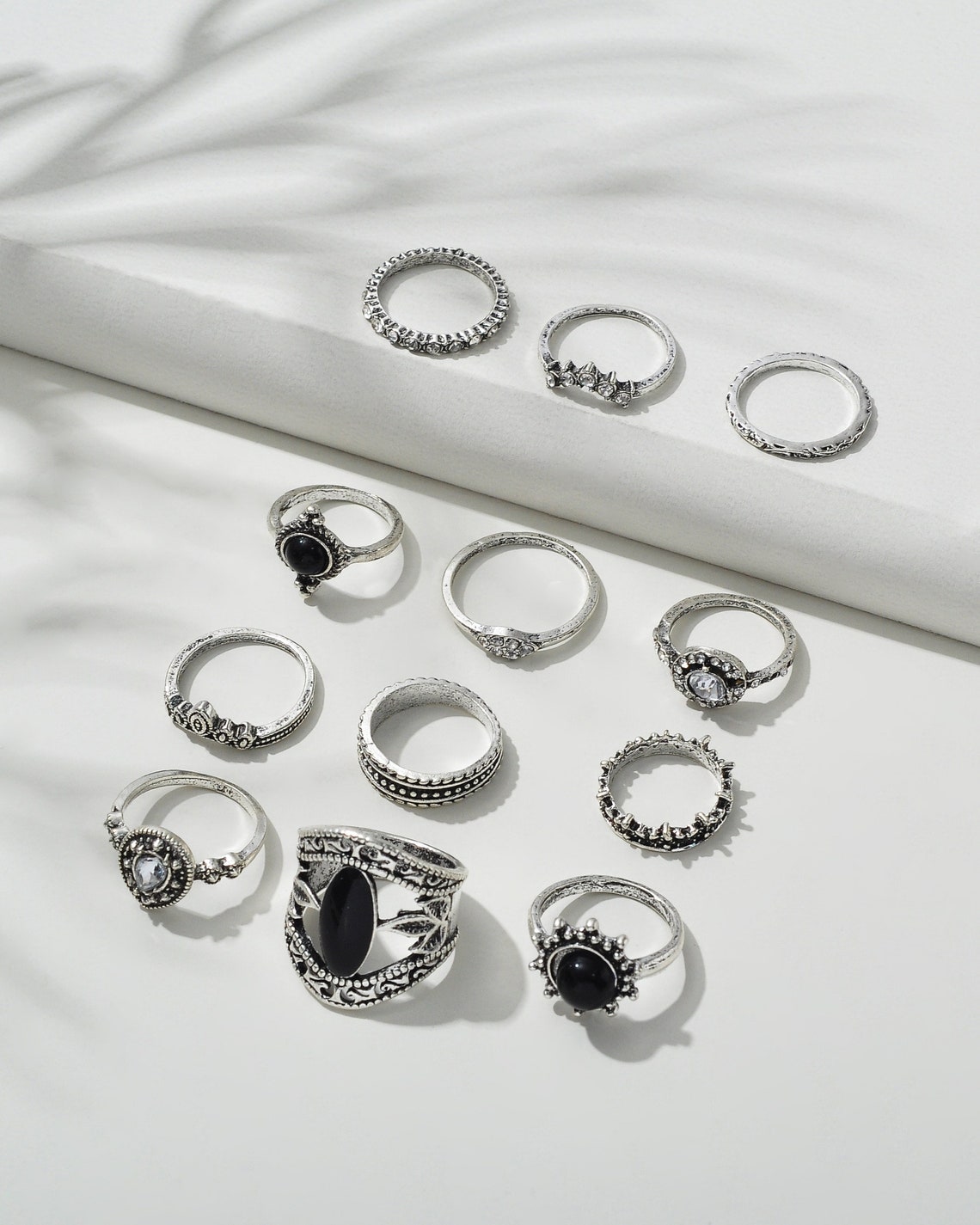 12 Pcs Stackable Silver Rings Set. Boho Trendy Rings Set. - Etsy