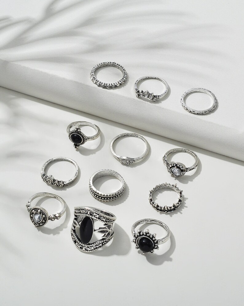 12 Pcs Stackable Silver Rings Set. Boho Trendy Rings Set. Knuckle Ring ...
