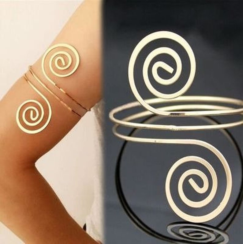 Fashionable Cuff Bracelet, Gold Arm Bracelet, Swirl Upper Arm Cuff ...