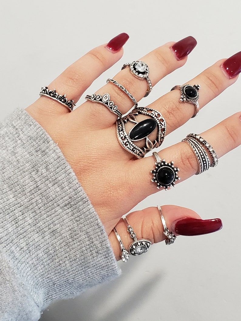12 Pcs Stackable Silver Rings Set. Boho Trendy Rings Set. Knuckle Ring ...