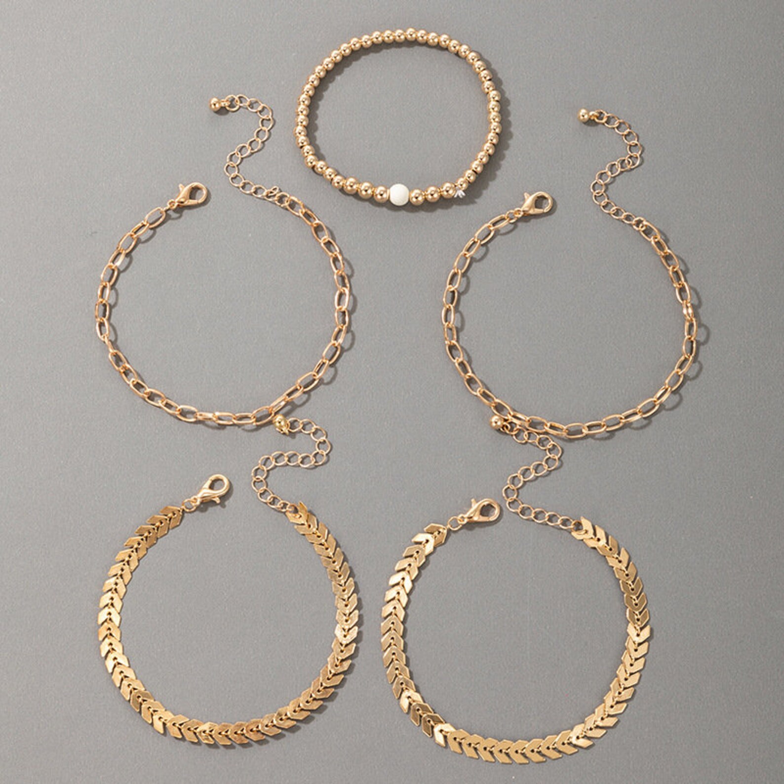 Gold Bracelet for Woman- 5 Pieces Gold Plated Bracelets Set-trendy ...