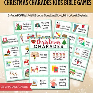 Christmas Charades Bible Games for Kids, Winter Pictionary Winter Party ...