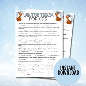 Winter Trivia Game for Kids Holiday Trivia, Christmas Trivia Printable ...