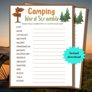 Camping Word Scramble Camping Activities | Road Trip Games Sleepover ...