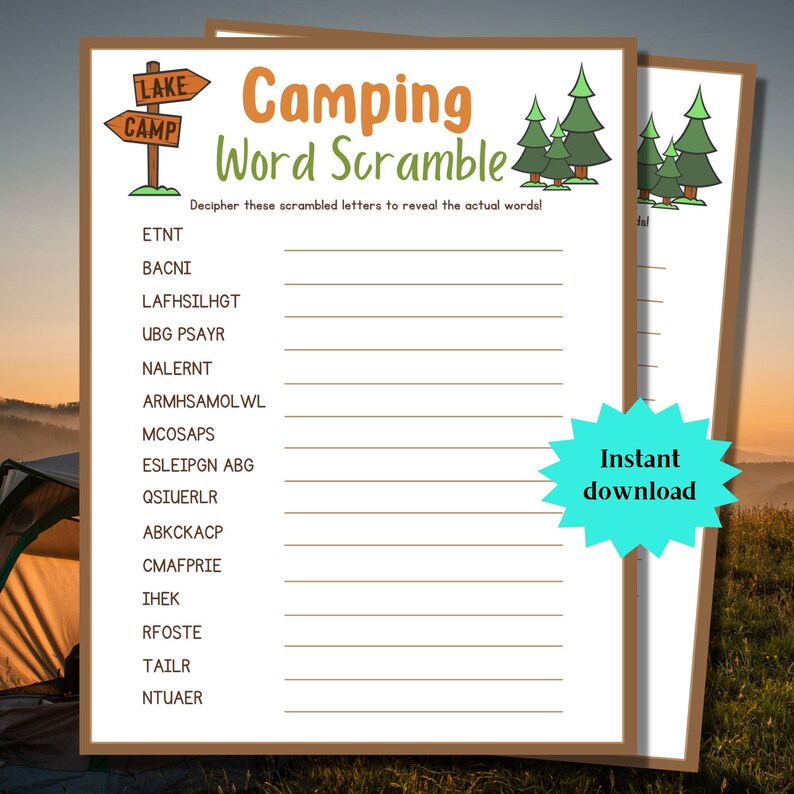 Camping Word Scramble Camping Activities Road Trip Games Sleepover ...