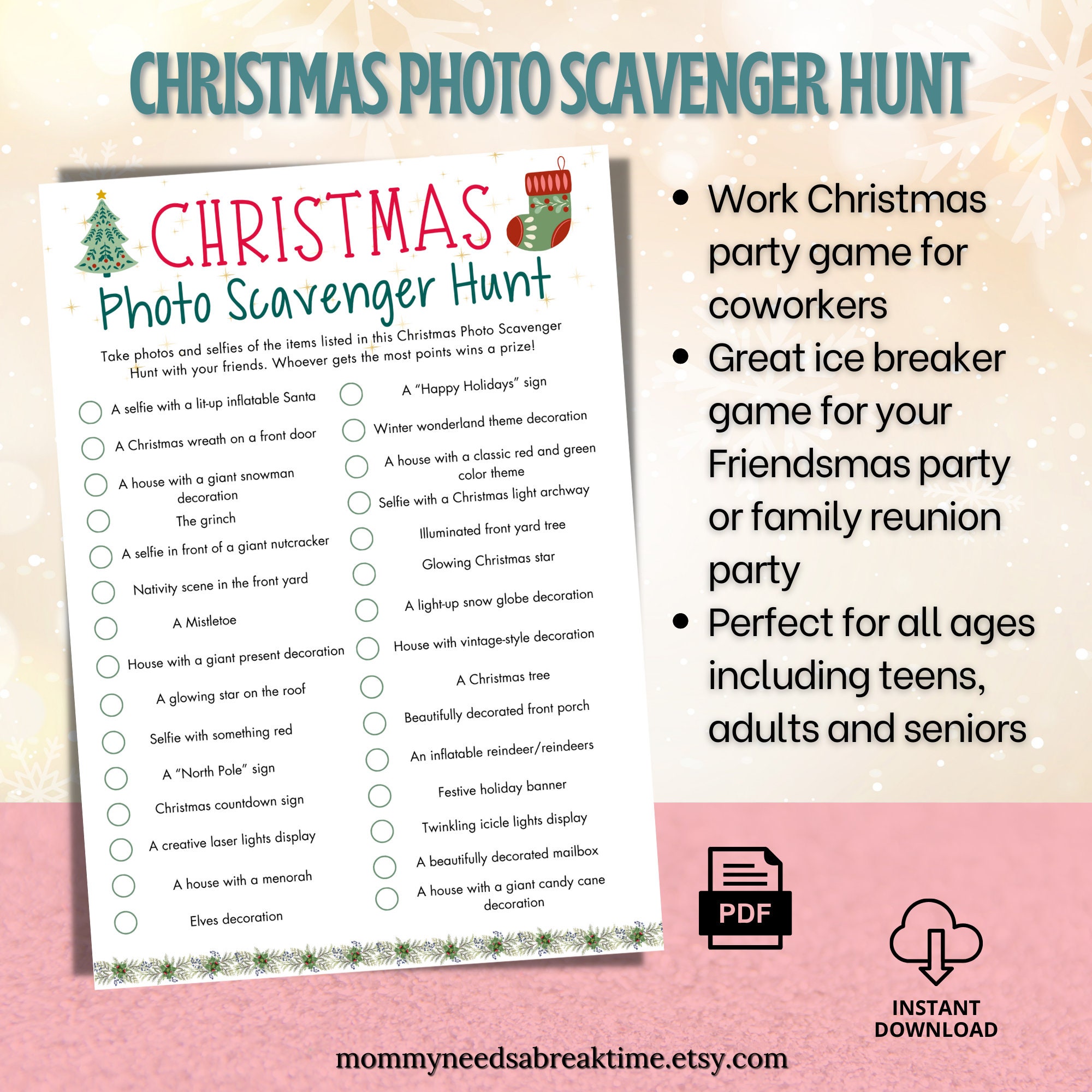Christmas Photo Scavenger Hunt Teens, Christmas Phone Game Friendsmas ...