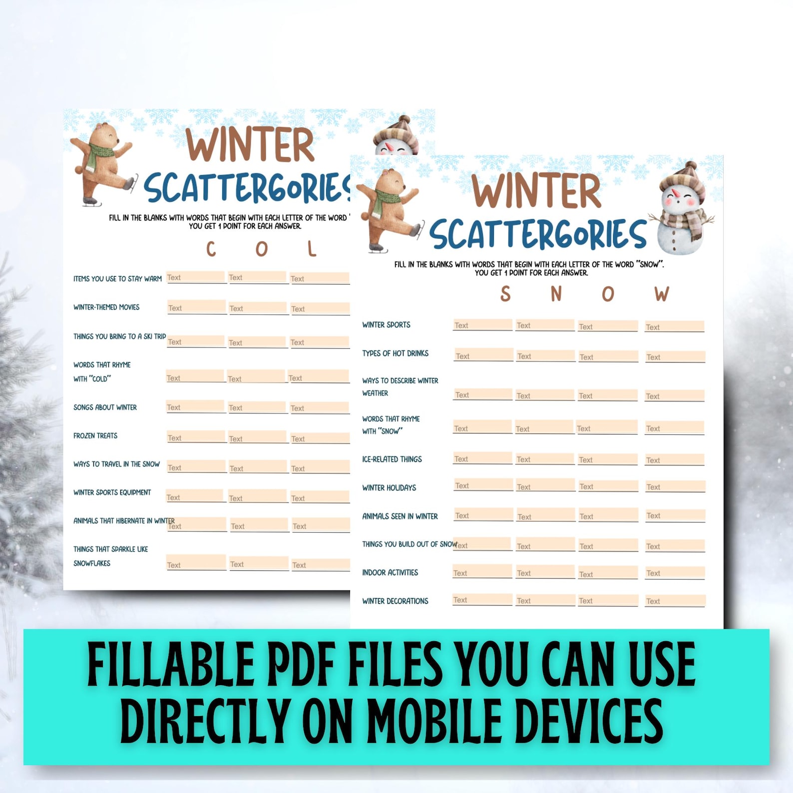 Winter Scattergories, Winter Party Games Winter Classroom Games Class ...