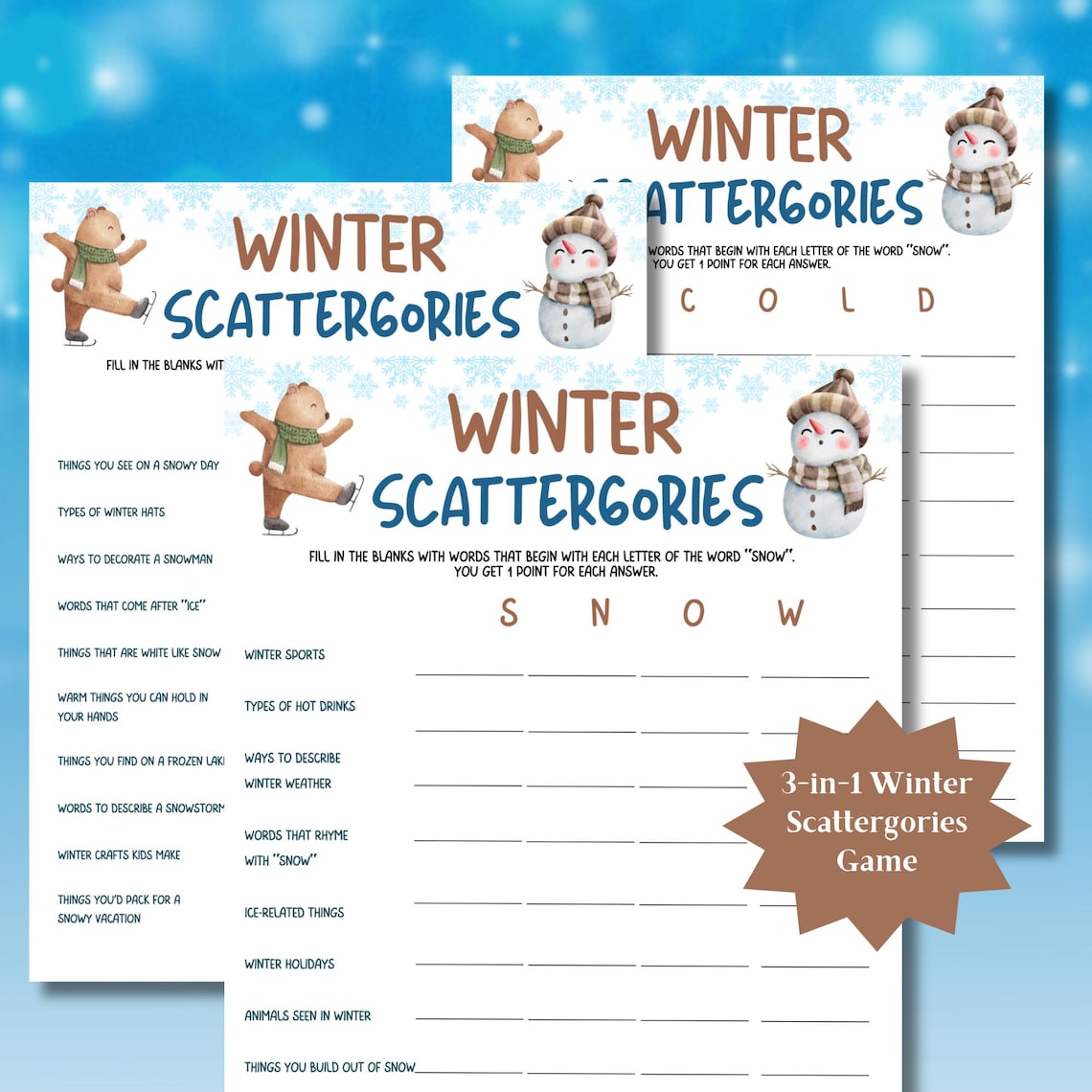 Winter Scattergories, Winter Party Games Winter Classroom Games Class ...