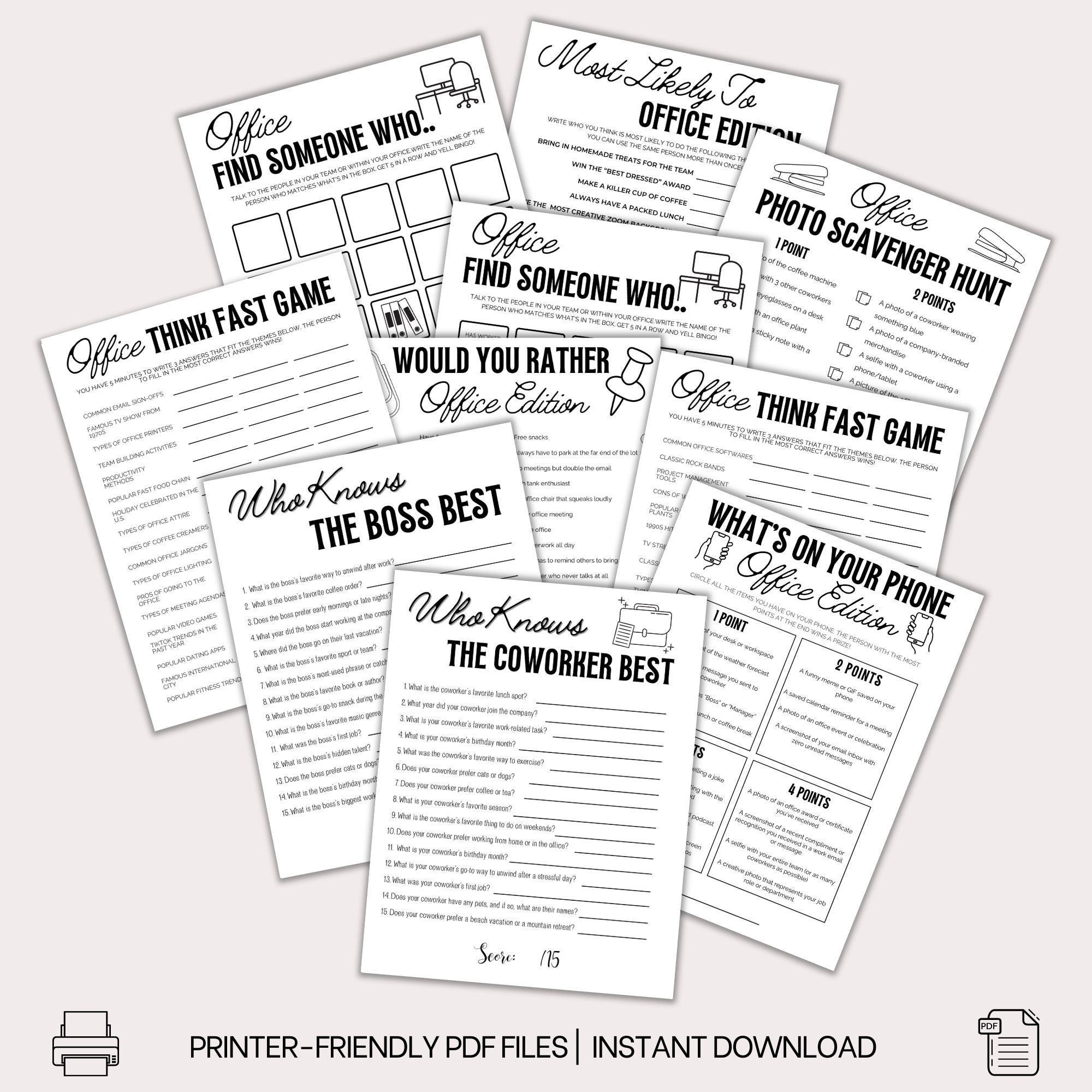 Team Building Games for Work Bundle, Retirement Games Coworker Bingo ...