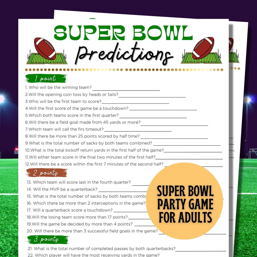 Superbowl Predictions Superbowl Party Games, Game Day Predictions ...