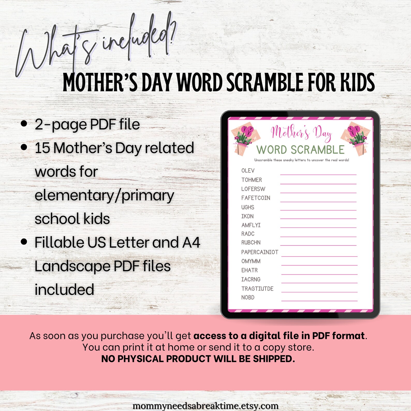 Mothers Day Word Scramble Mothers Day Puzzle, Mothers Day Activity ...