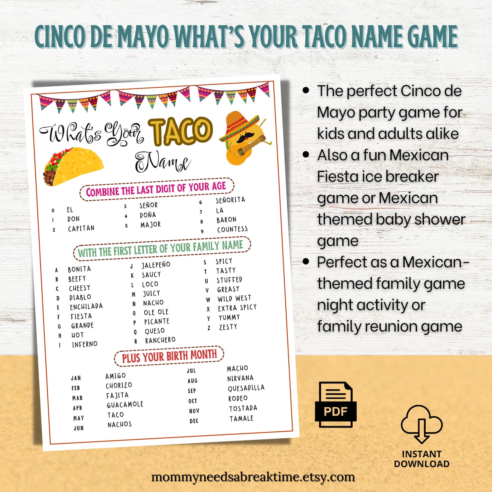 Whats Your Taco Name Game, Fun Fiesta Game Cinco De Mayo Games, Fiesta ...
