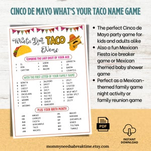 Whats Your Taco Name Game, Fun Fiesta Game Cinco De Mayo Games, Fiesta ...