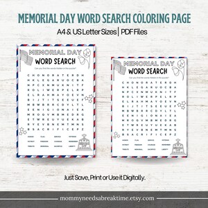Memorial Day Kids Word Search | Preschool Coloring Montessori Busy Book ...