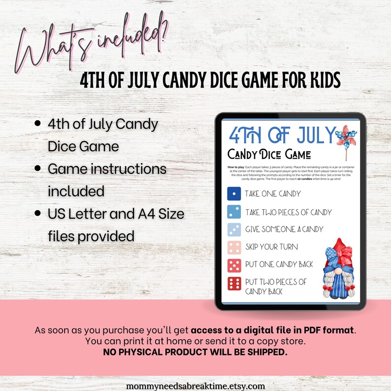 4th of July Candy Dice Printable, 4th of July Games Fourth of July ...