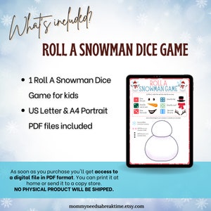 Roll A Snowman Game Christmas Dice Game | Printable Christmas Game ...