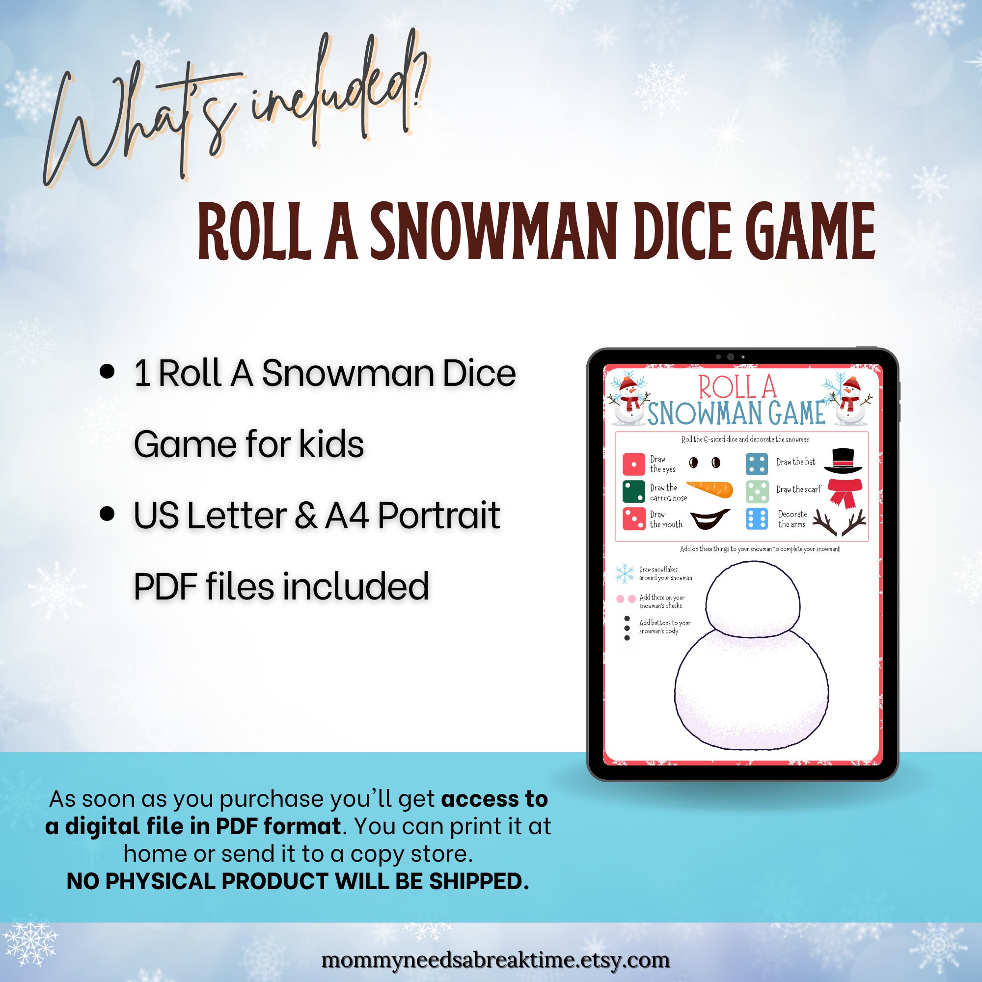 Roll A Snowman Game Christmas Dice Game | Printable Christmas Game ...