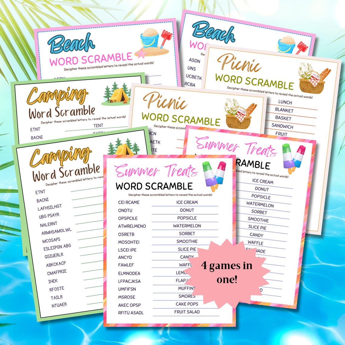 Summer Word Scramble Camping Activities, Summer Words Printable Pool ...