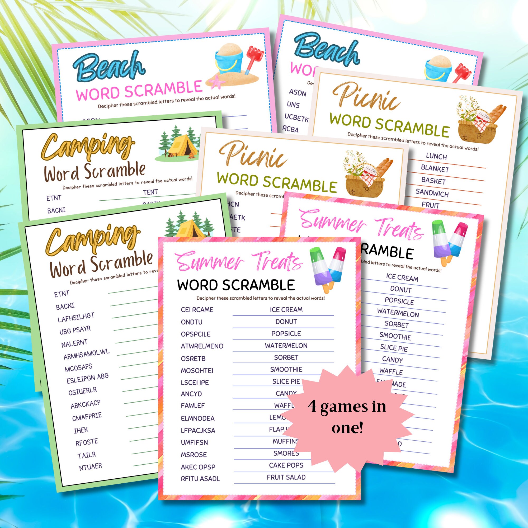 Summer Word Scramble Camping Activities, Summer Words Printable Pool ...