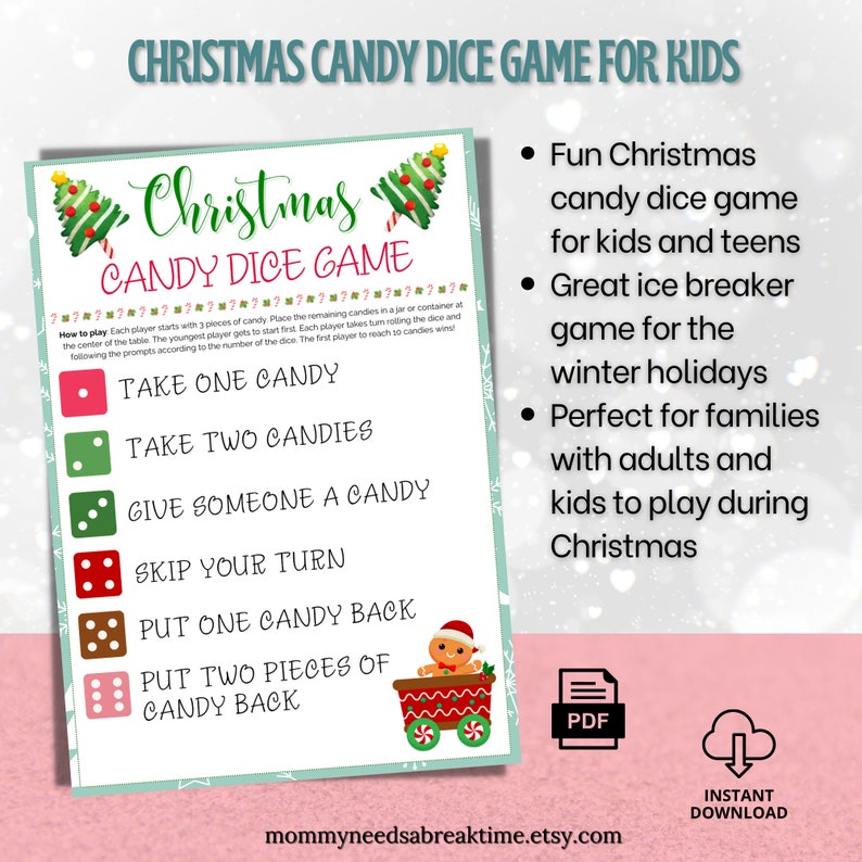 Christmas Candy Dice Game, Christmas Dice Game Holiday Dice Game ...