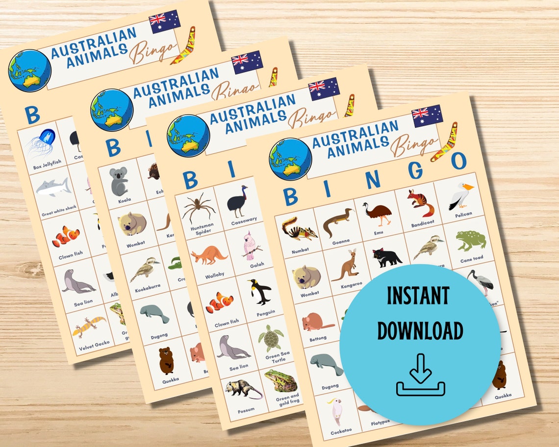 Australian Animals Bingo for Kids Australia Animal Bingo Cards ...