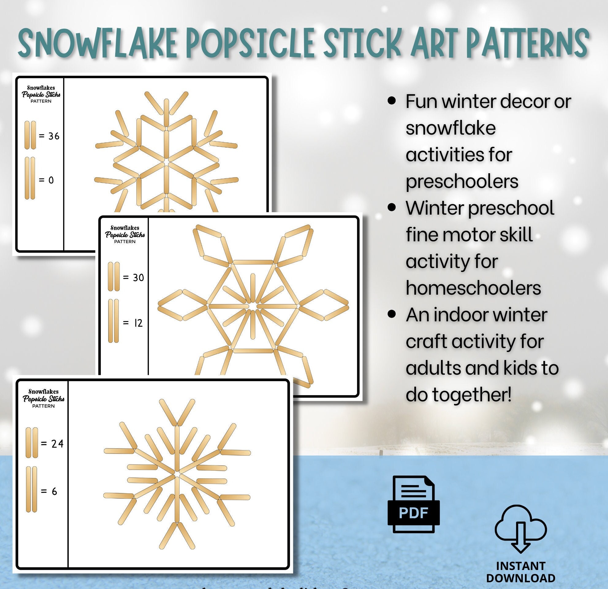 Snowflakes Popsicle Stick Art, Wooden Snowflakes Snowflake Favors ...