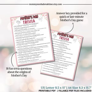 Mothers Day Trivia Family Reunion Games, Mothers Day Activity Tea Party ...