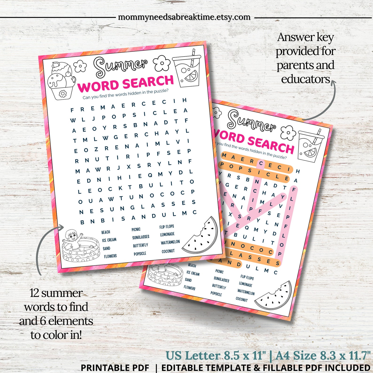 Summer Word Search Preschool Busy Book, Summer Camp Activity Summer ...