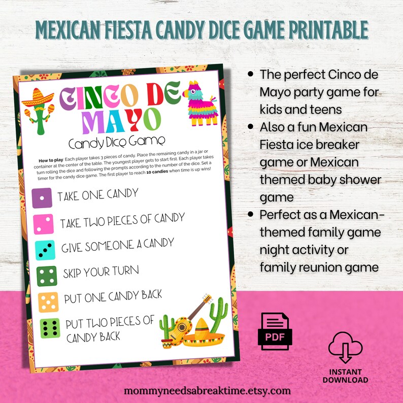 Cinco De Mayo Candy Dice Game, Cinco De Mayo Games Fiesta Ice Breaker ...