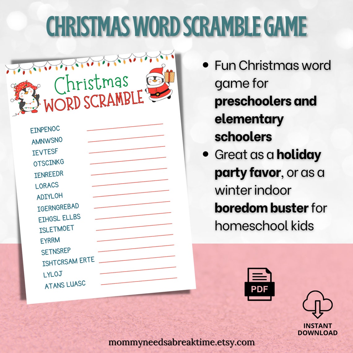 Printable Christmas Word Scramble, Fillable Christmas Word Scramble ...