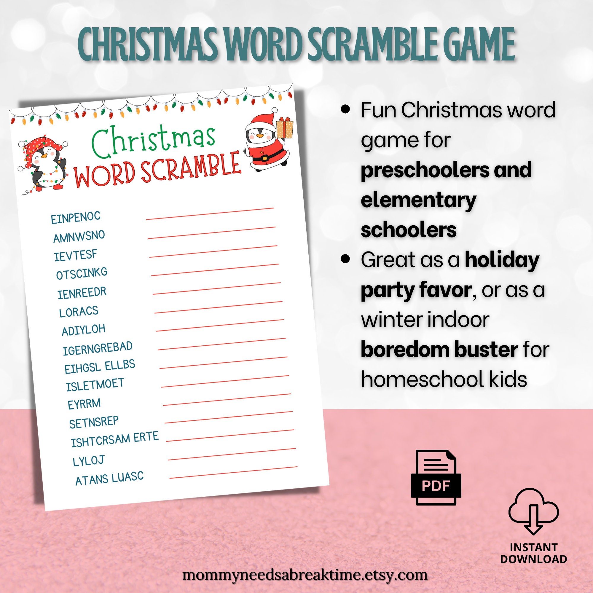 Printable Christmas Word Scramble, Fillable Christmas Word Scramble ...