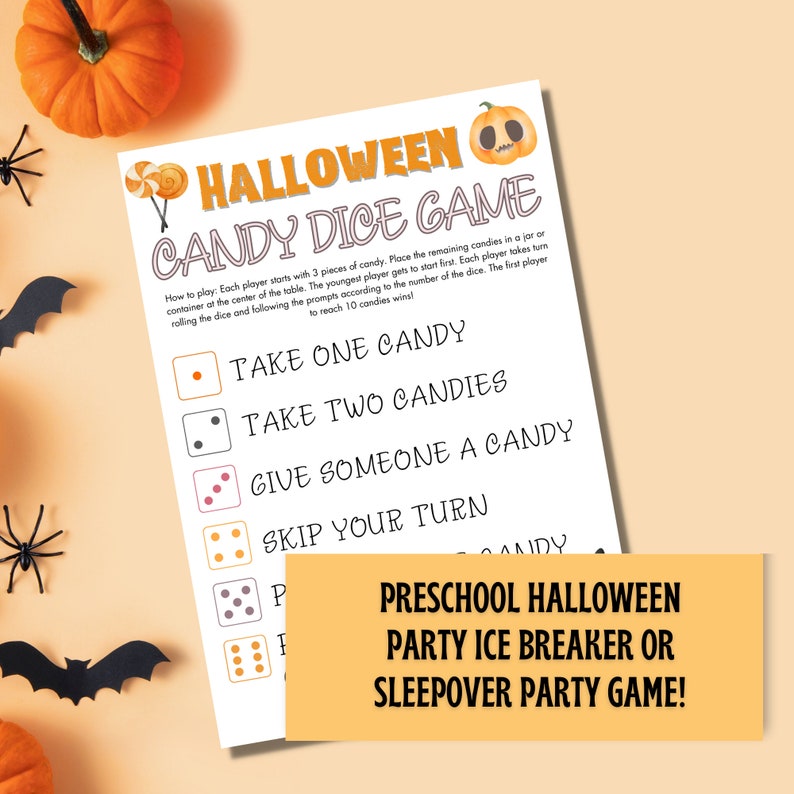 Halloween Candy Dice Game Printable, Preschool Halloween Dice Games ...