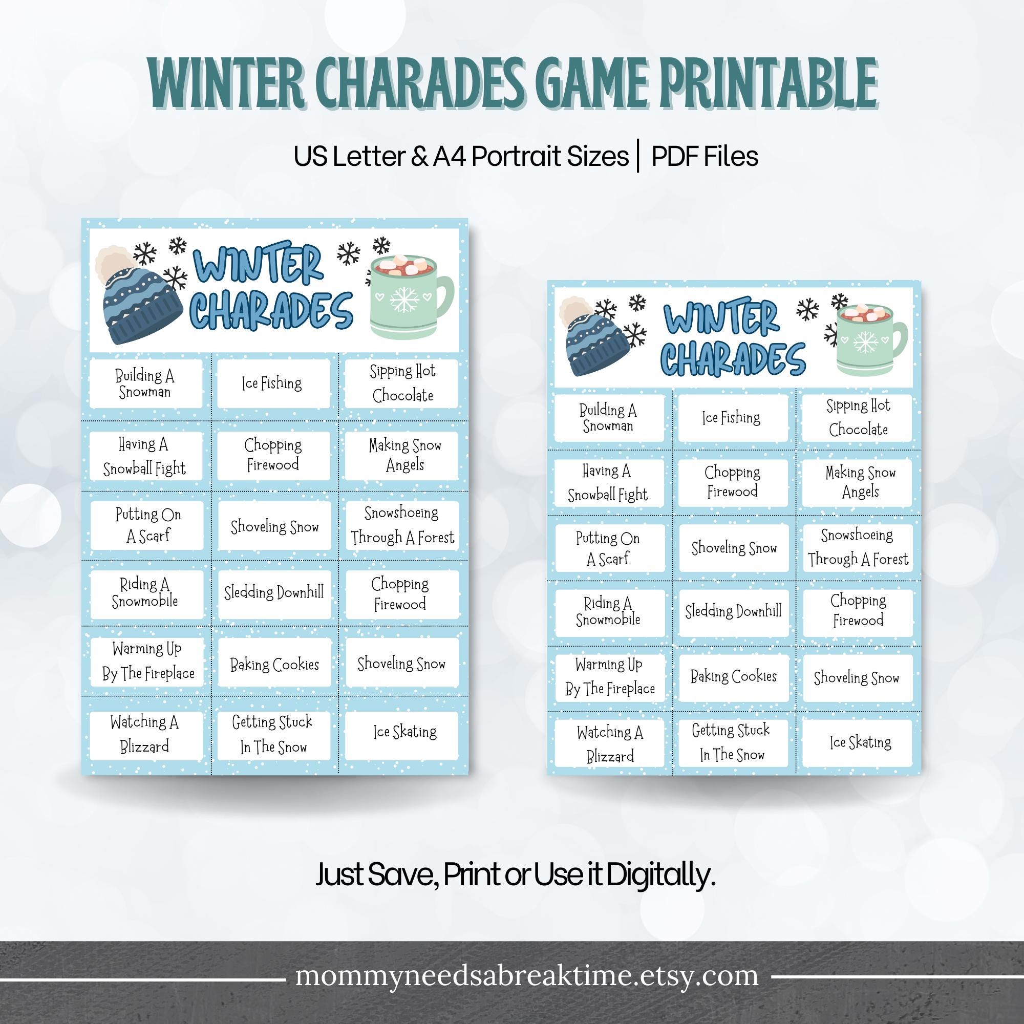 Winter Charades Winter Party Games, Winter Pictionary Family Reunion ...