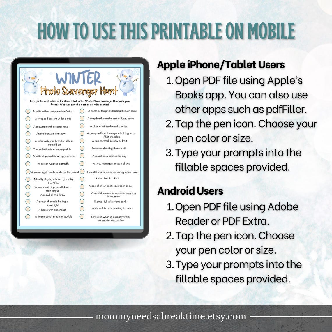 Winter Scavenger Hunt, Xmas Scavenger Hunt, Winter Kids Activity ...