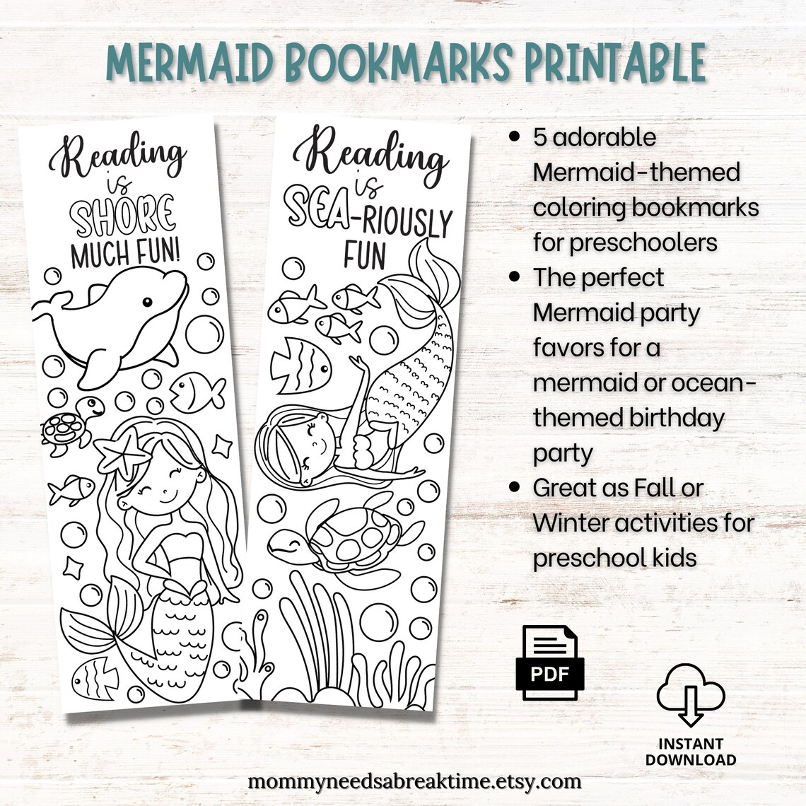 Mermaid Coloring Bookmarks Kids Mermaid Bookmark, Spring Bookmark Fall ...