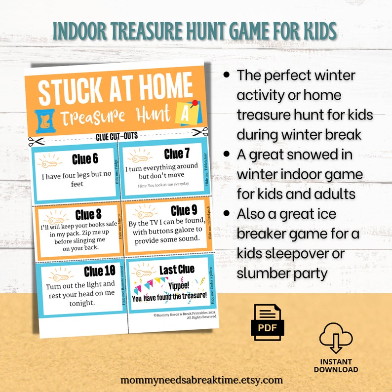 Stuck at Home Indoor Treasure Hunt Indoor Scavenger Hunt Printable Kids ...