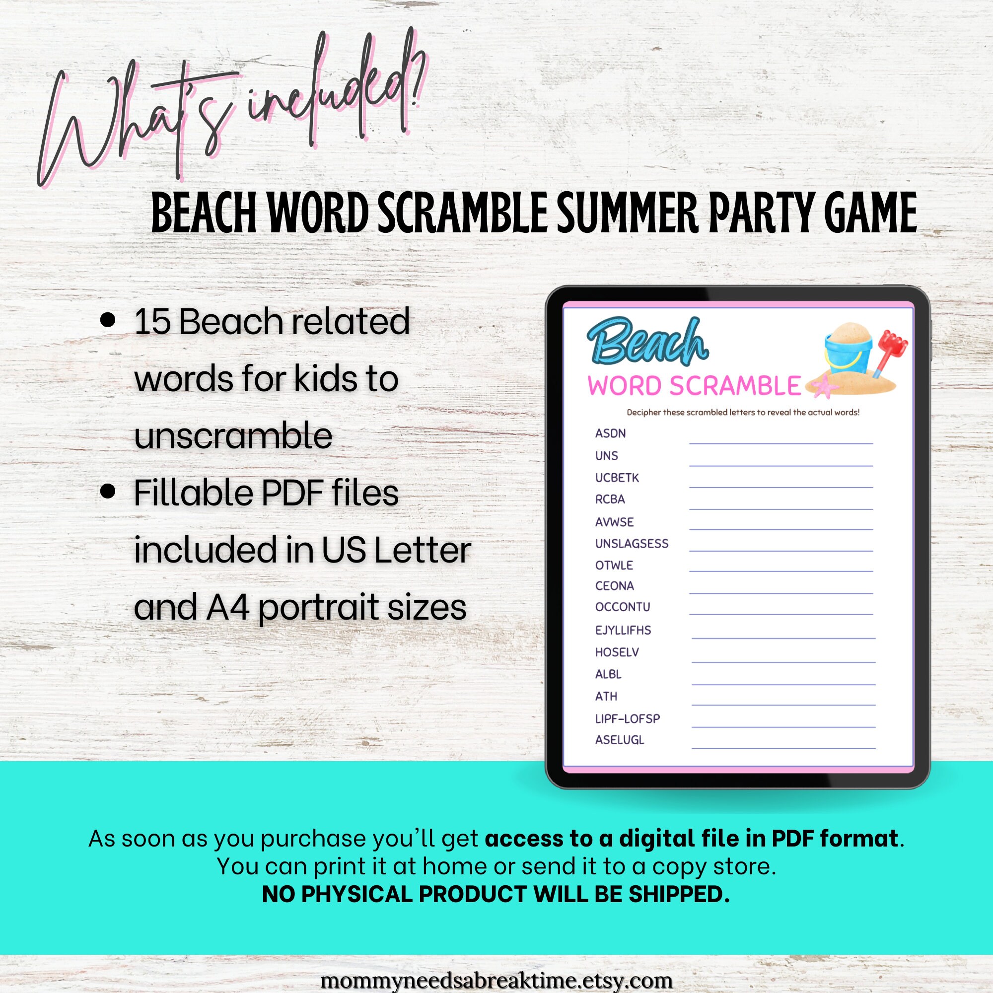 Beach Word Scramble Summer Party Games, Preschool Alphabet Activities ...