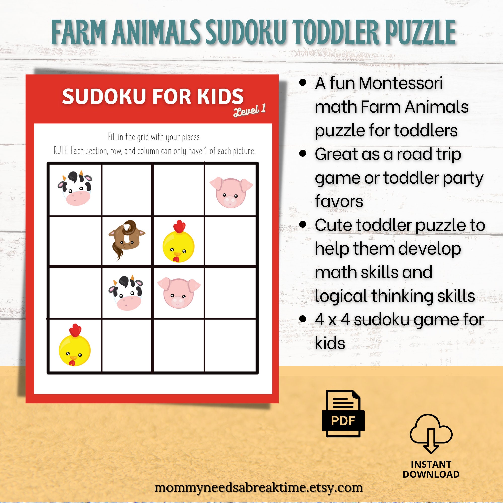 Farm Animals Sudoku for Kids | Toddler Sudoku Puzzles | Road Trip Games ...