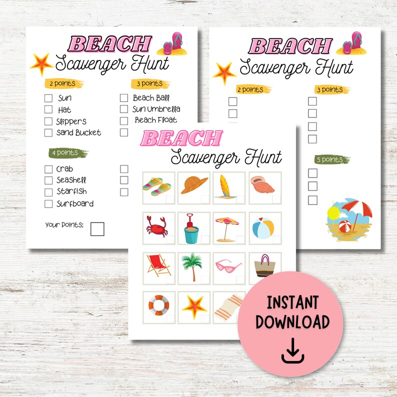 Beach Scavenger Hunt, Summer Party Games, Summer Camp Activity, Summer ...