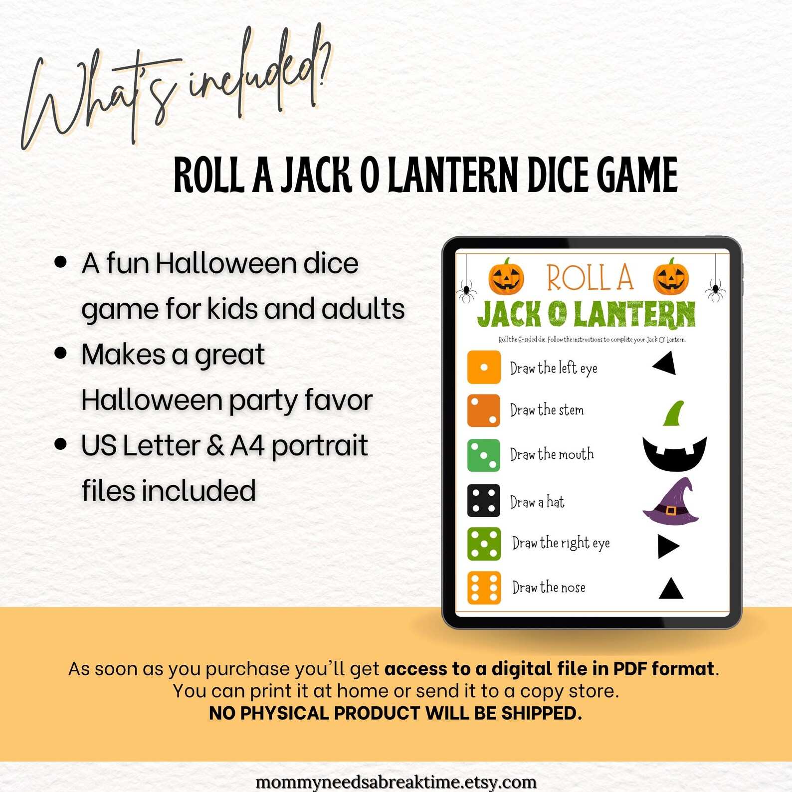 Roll A Pumpkin Halloween Dice Game, Halloween Classroom Favor Halloween ...