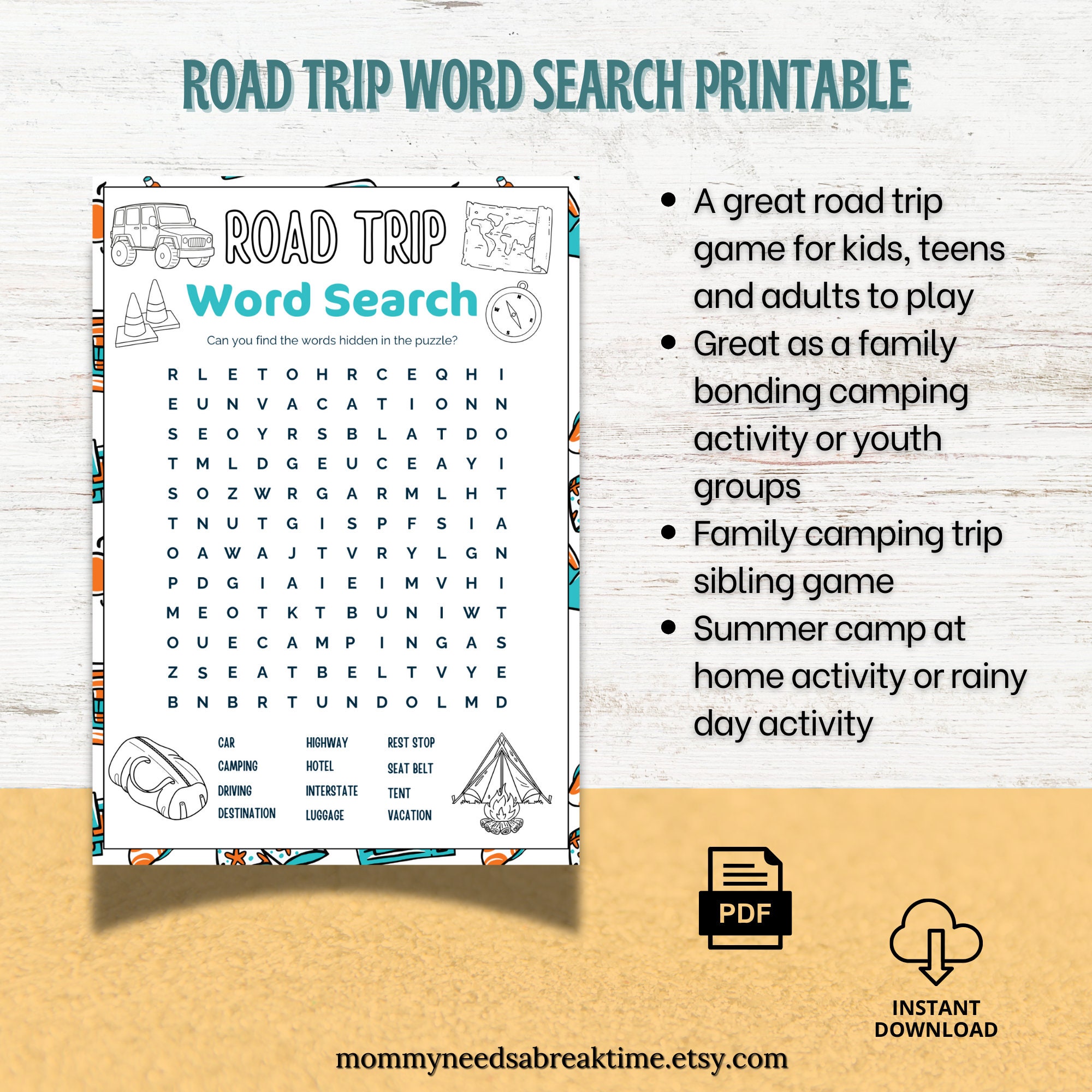 Road Trip Word Search Road Trip Games | Camping Activities Sibling ...