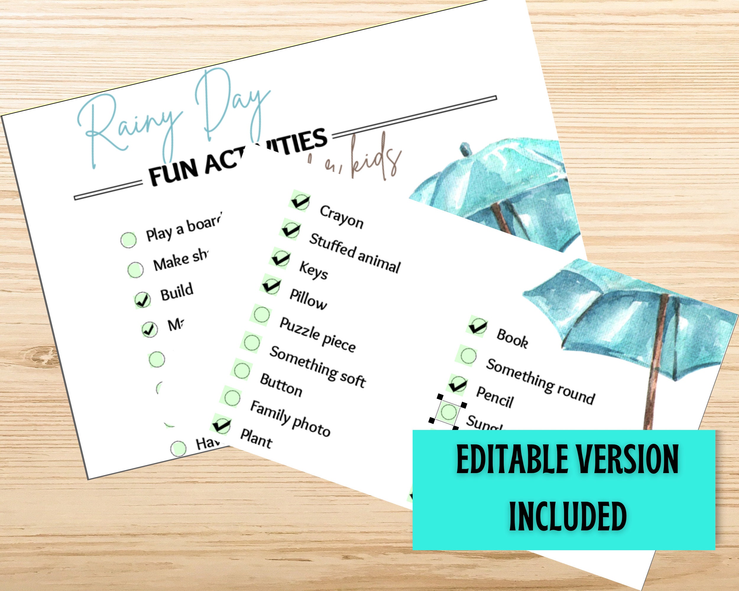 Fillable Rainy Day Indoor Activities for Kids Slumber Party Games ...