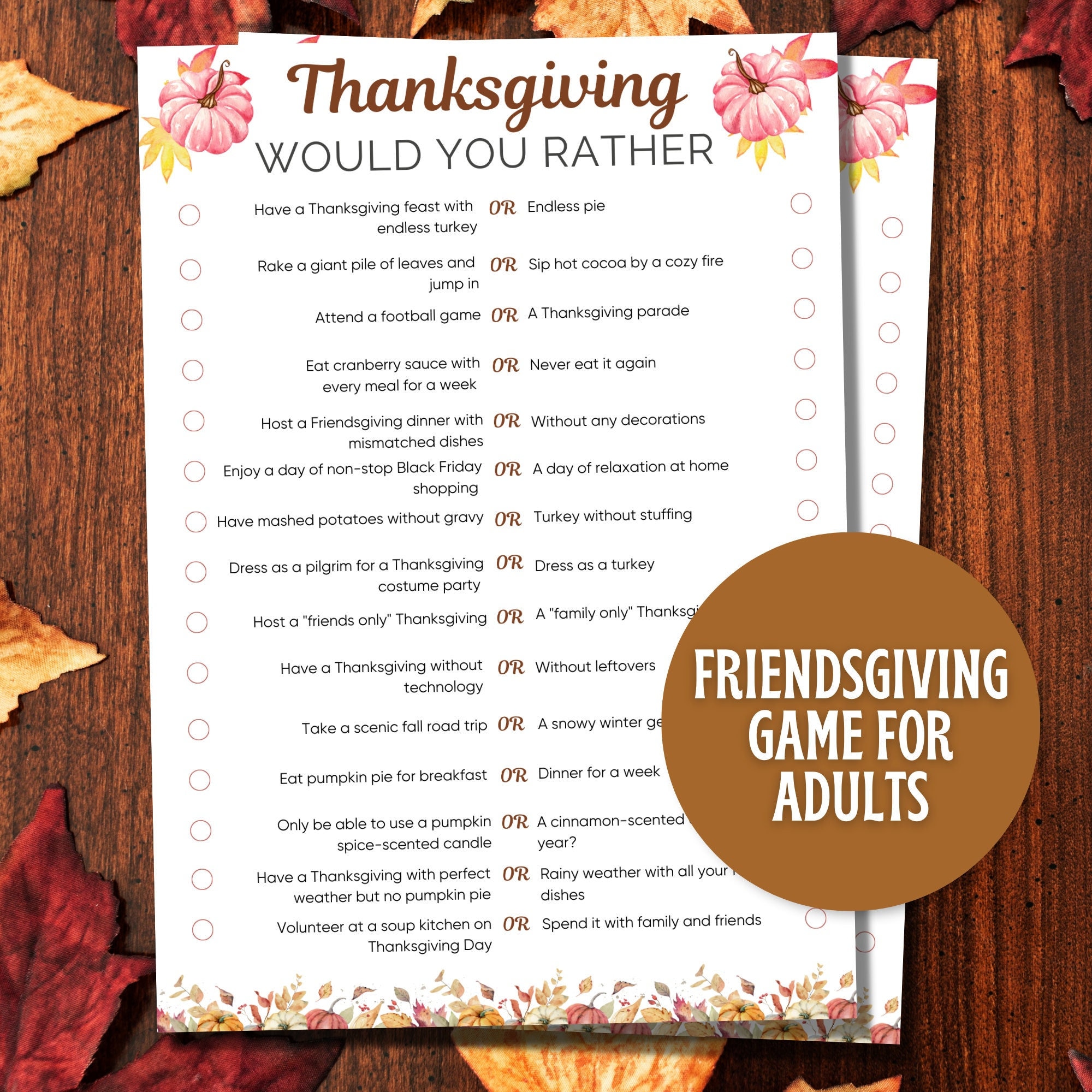 Would You Rather Thanksgiving Game, Fillable Friendsgiving Games Would ...