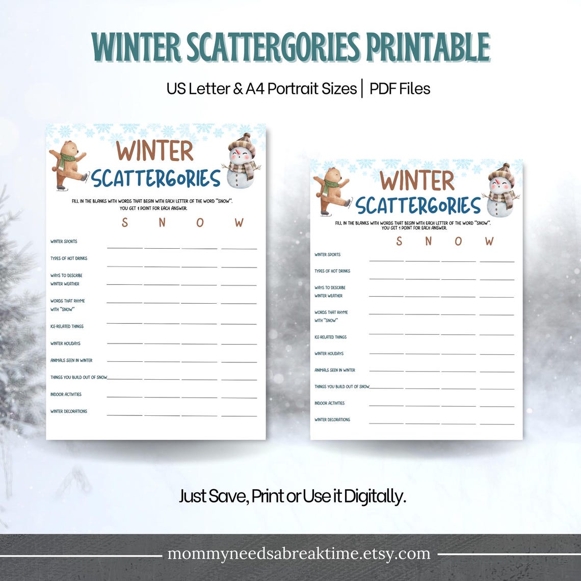 Winter Scattergories, Winter Party Games Winter Classroom Games Class ...