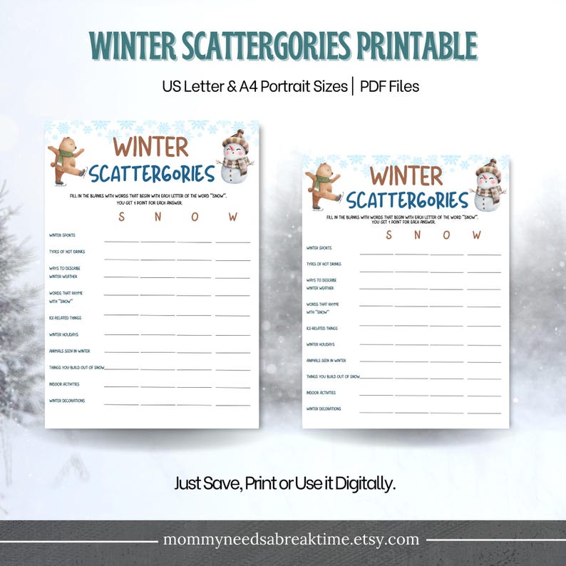 Winter Scattergories, Winter Party Games Winter Classroom Games Class ...