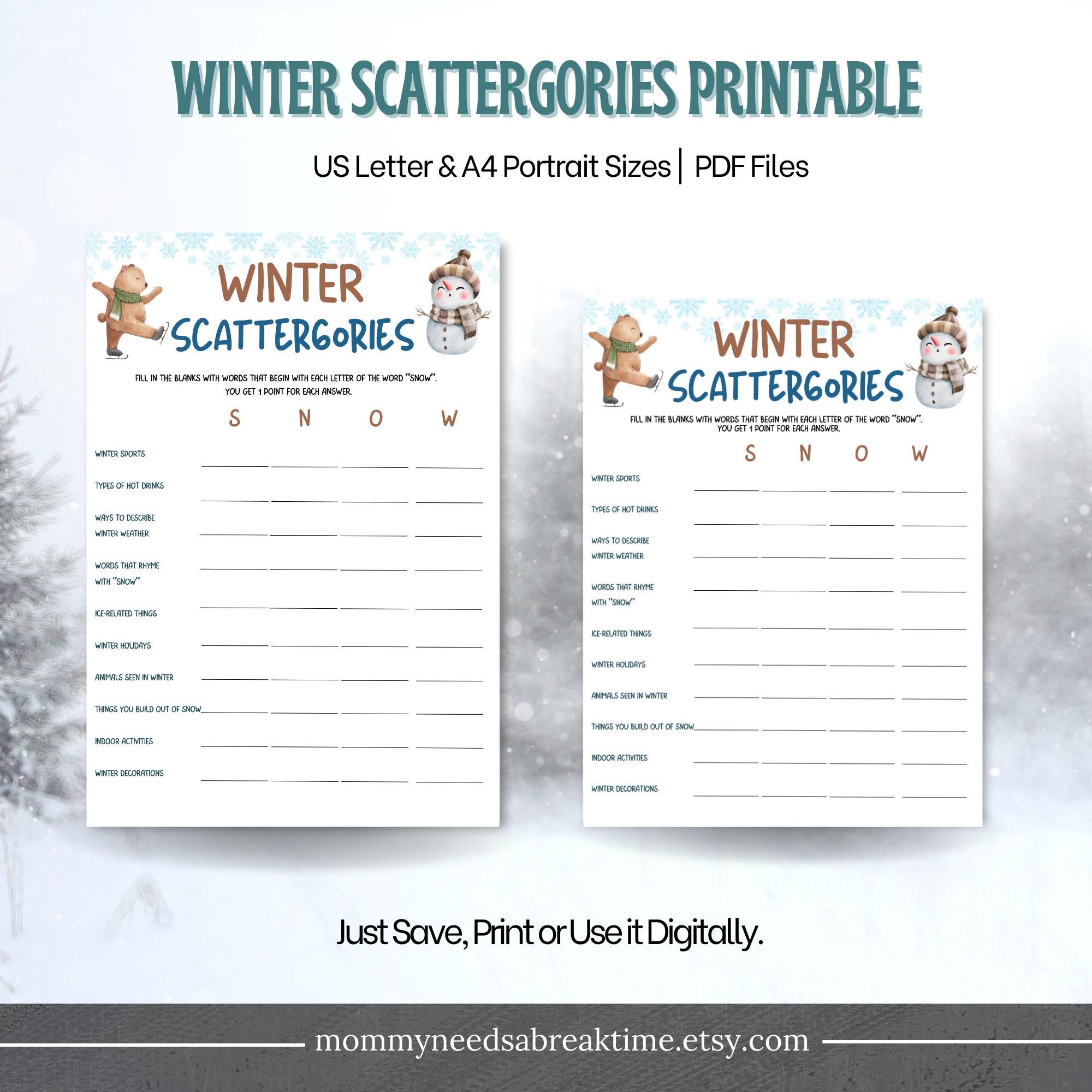 Winter Scattergories, Winter Party Games Winter Classroom Games Class ...