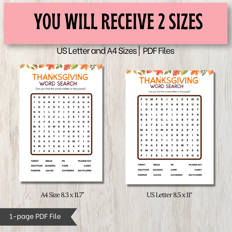 Thanksgiving Word Search Kids Word Search Thanksgiving Games - Etsy