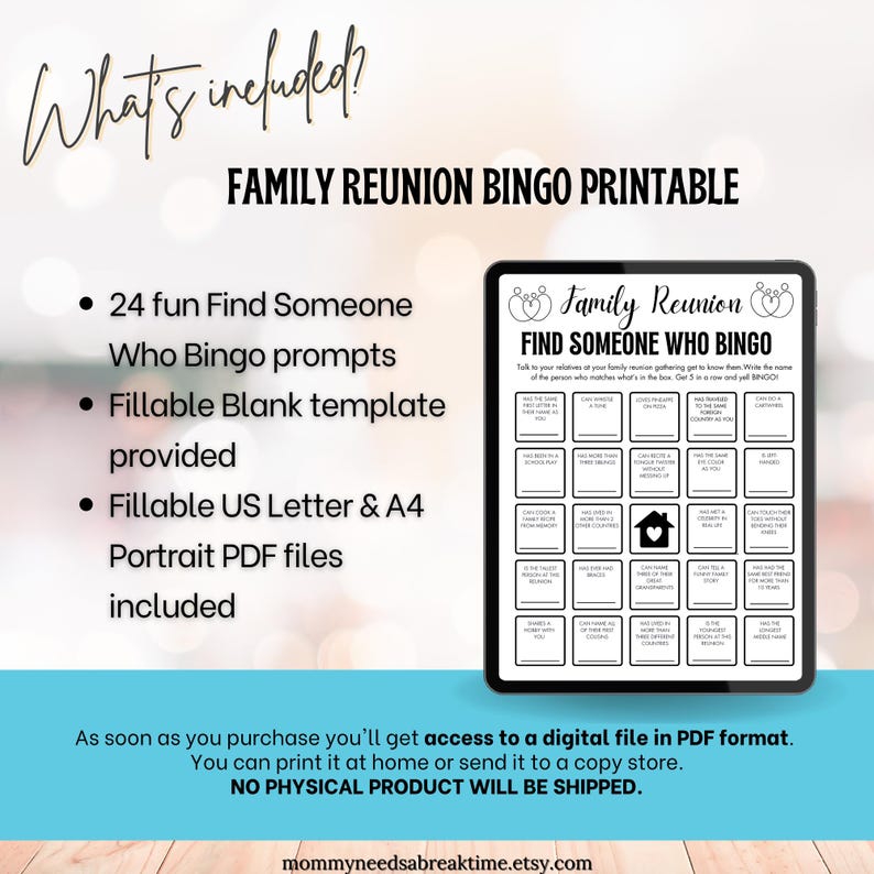 Family Reunion Bingo Ice Breaker Bingo,mix and Mingle Find Someone Who ...